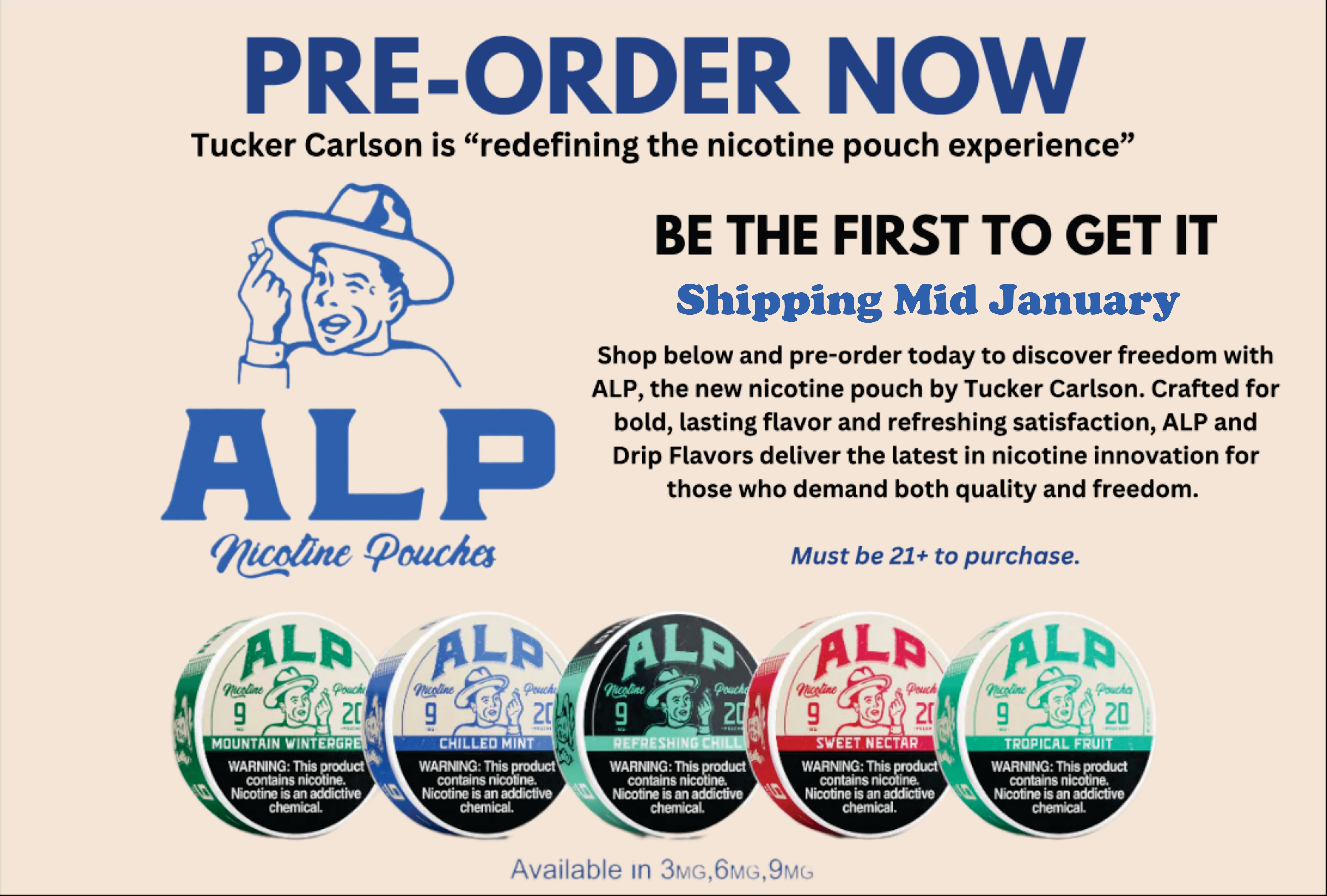 ALP Pouches By Tucker Carlson Pre Order Now DripFlavors Drip ALP Pouches By Tucker Carlson Pre Order Now DripFlavors Drip